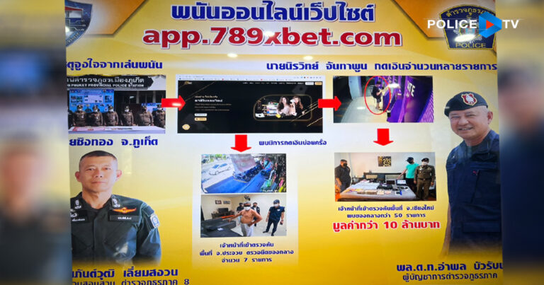 ตำรวจภูธรภาค 8 แถลงข่าว จับกุมเครือข่ายพนันออนไลน์ 789Xbet – สถานีโทรทัศน์สำนักงานตำรวจแห่งชาติ